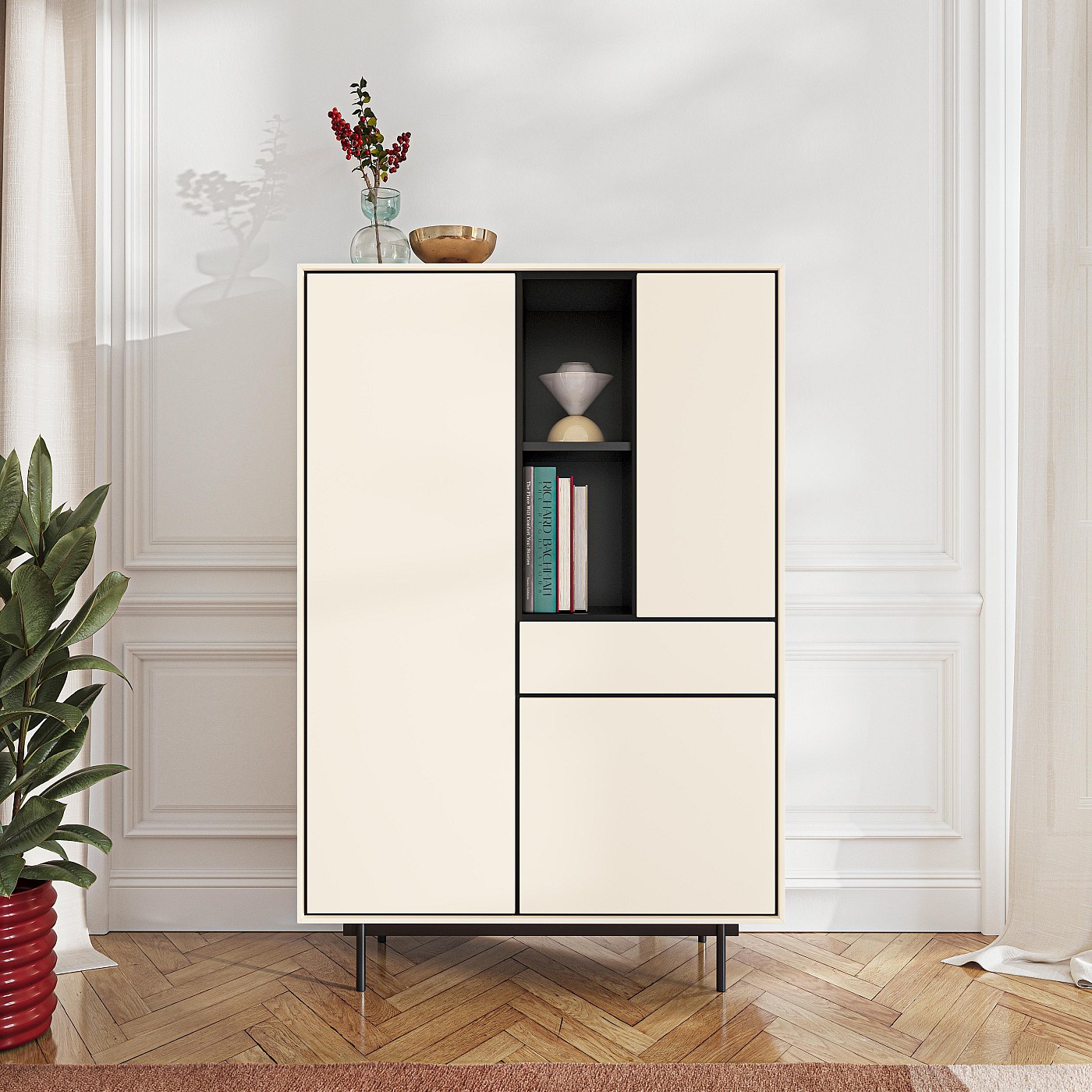 Farrel - Aparador alto 3 puertas y 1 cajón - Beige - Design by Céline ...