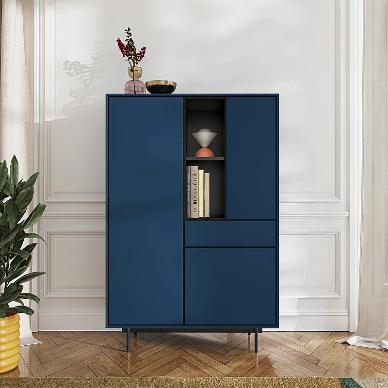 Farrel - Highboard mit 3 Türen und 1 Schublade - Petrolblau - Design by Céline Mognon Fichet