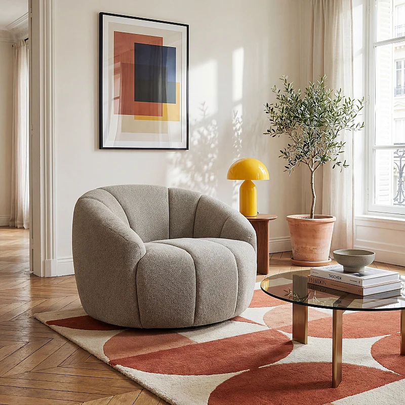 Mayera - Fauteuil loveuse pivotant en tissu texturé - Taupe