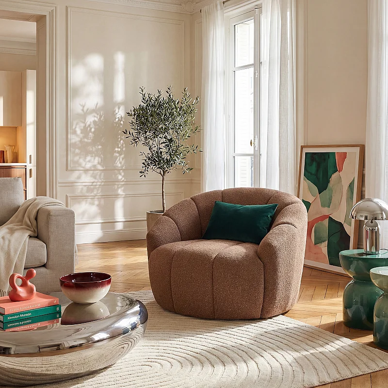 Mayera - Fauteuil loveuse pivotant en tissu texturé - Terracotta