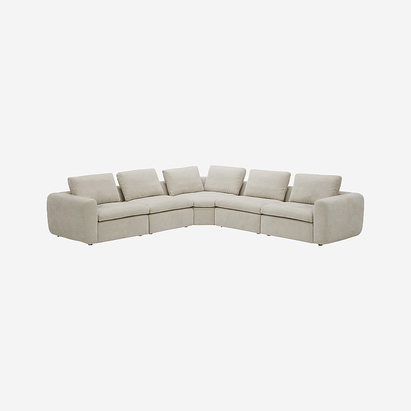 Ameria - Canapé d'angle symétrique modulable en tissu - Beige meringue